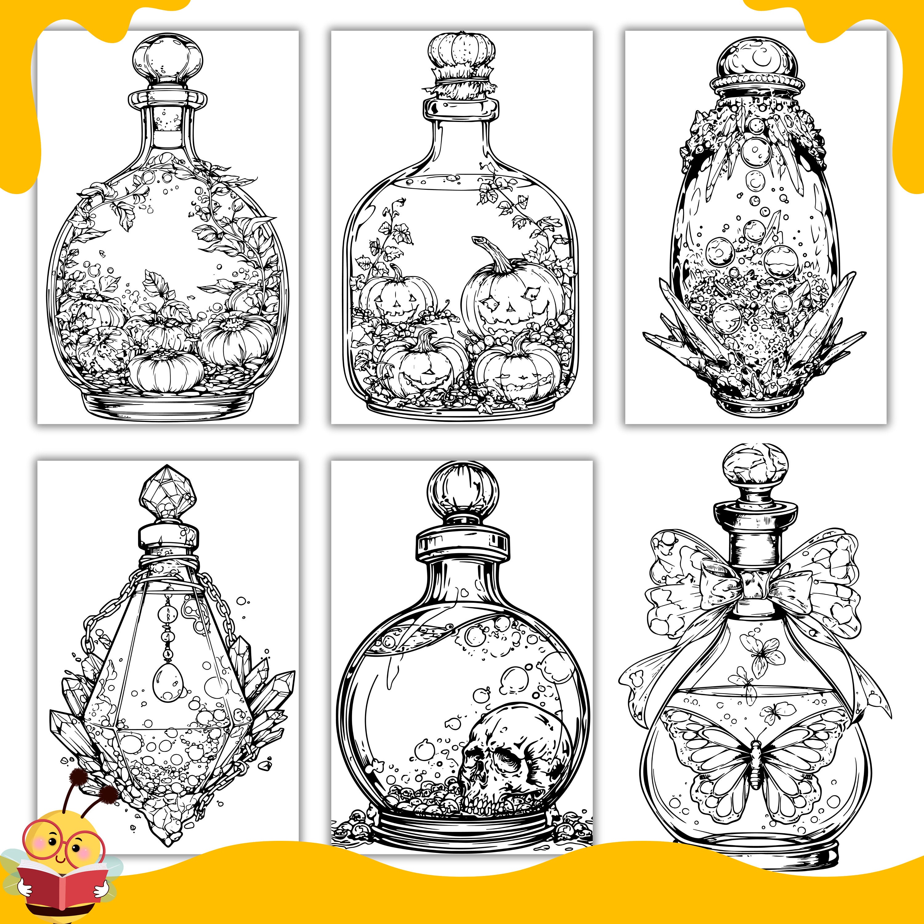 Magic Potions Coloring Pages, Witch, Magical, Potion Bottles, Coloring ...