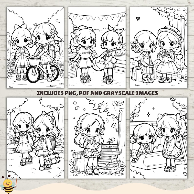 Fantasy School Girl Coloring Pages, Girls Coloring Book, PDF, PNG ...