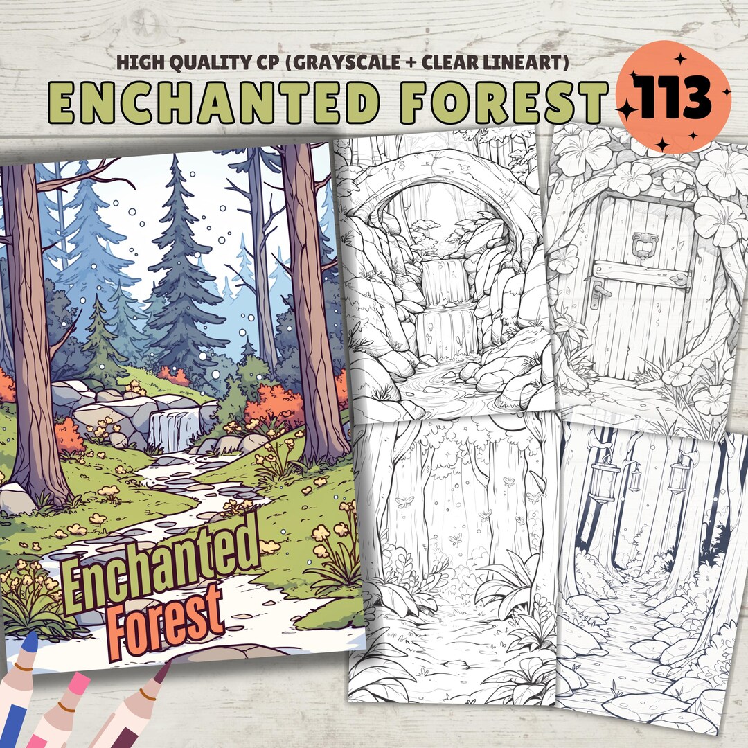 Enchanted Forest Coloring Pages, Detailed Magic Forest Coloring Book ...