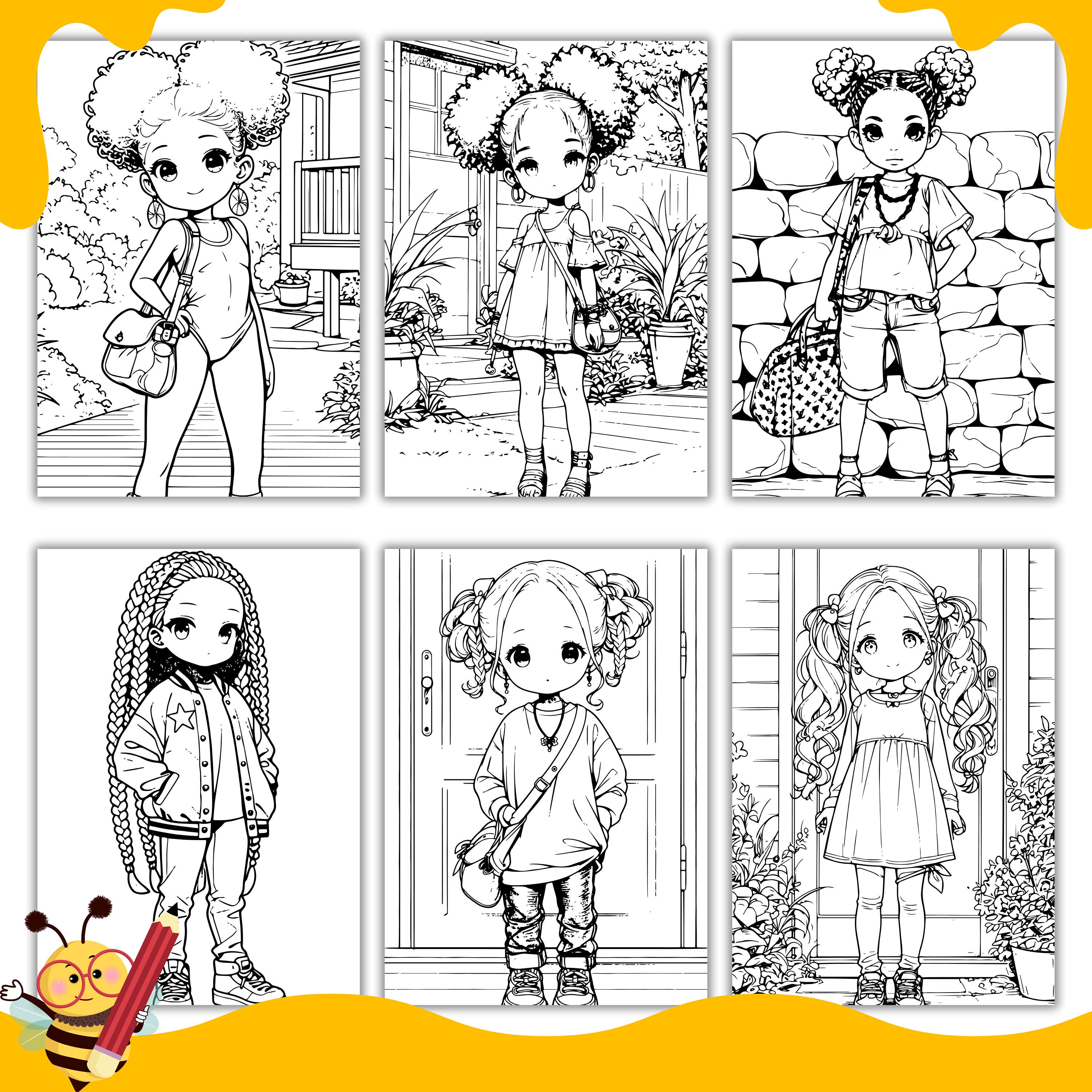Fashion Little Girls Coloring Pages, Coloring Book, PDF & PNG, Digital ...