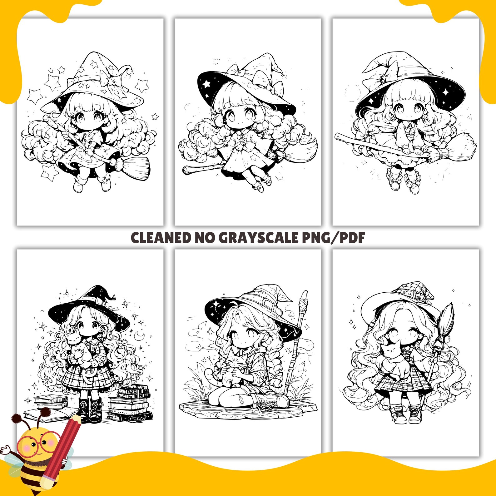 Chibi Witches Coloring Pages, Kids Coloring Book, Kawaii & Cute, PDF ...