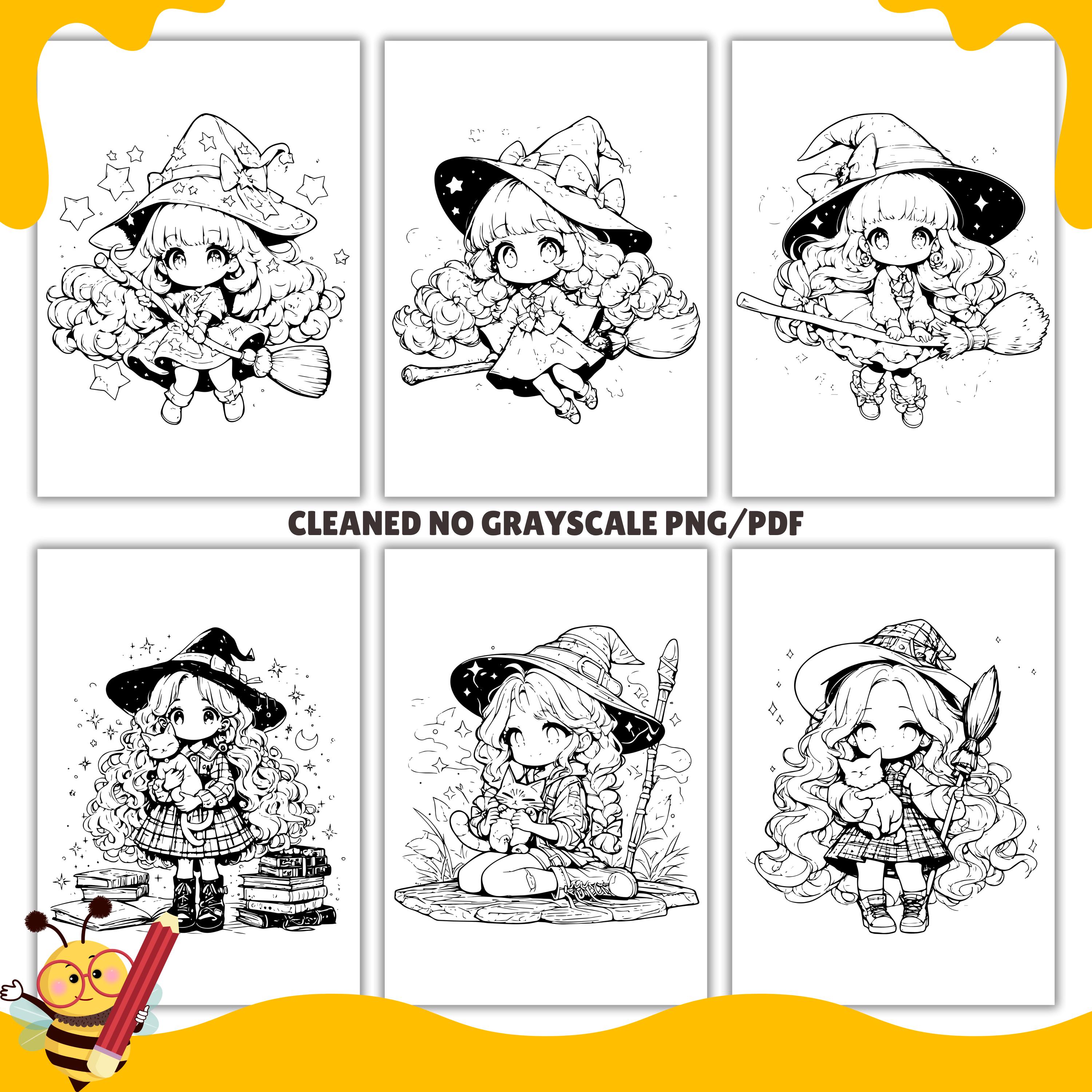 Chibi Witches Coloring Pages, Kids Coloring Book, Kawaii & Cute, PDF ...