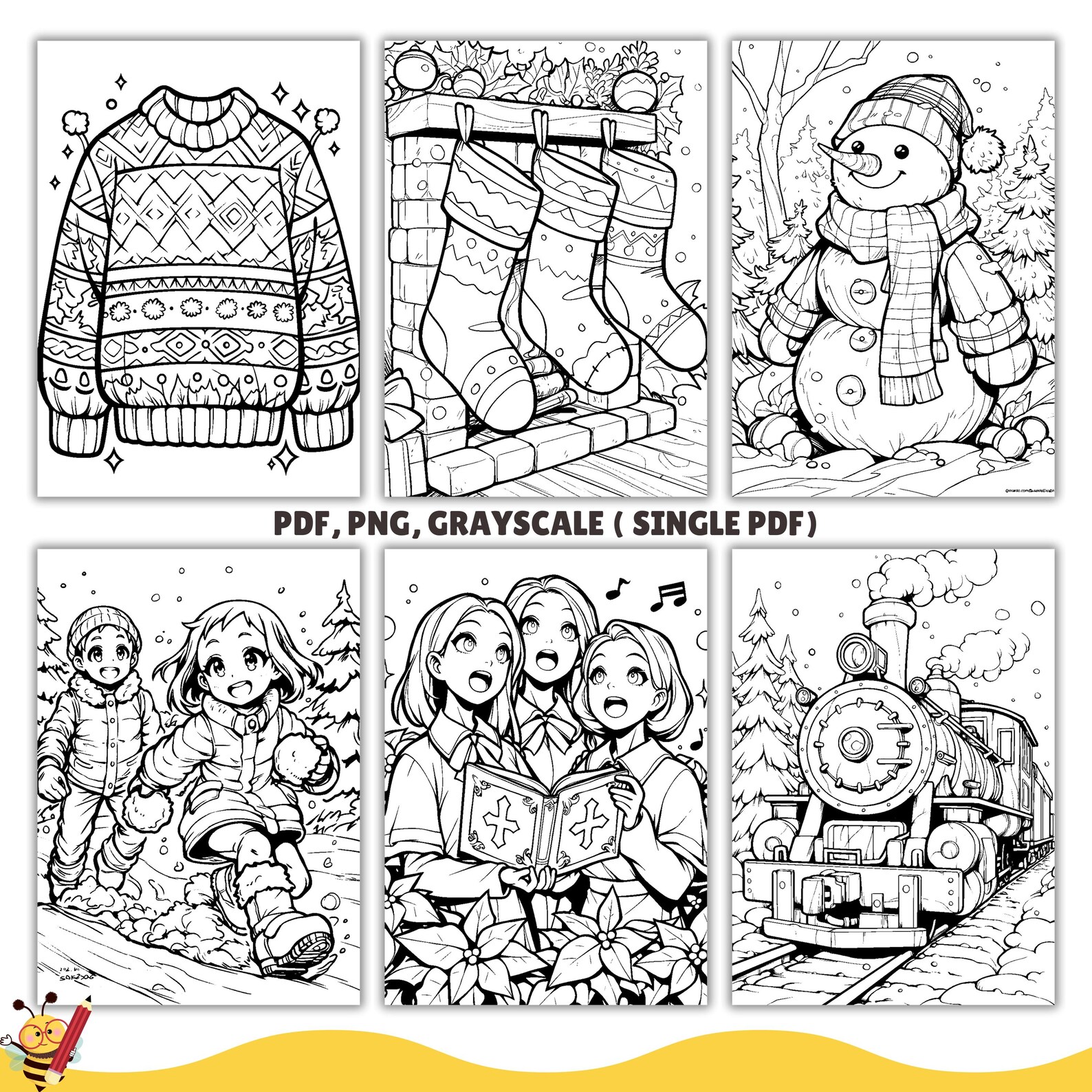 Christmas Coloring Pages, Winter Coloring Book Adults and Kids, Santa ...