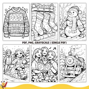 Christmas Coloring Pages, Winter Coloring Book Adults and Kids, Santa ...