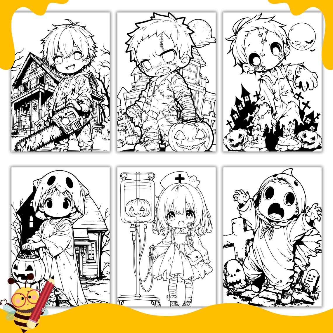 Kids Halloween Coloring Pages, Kids Coloring Book, PDF & PNG, Digital ...