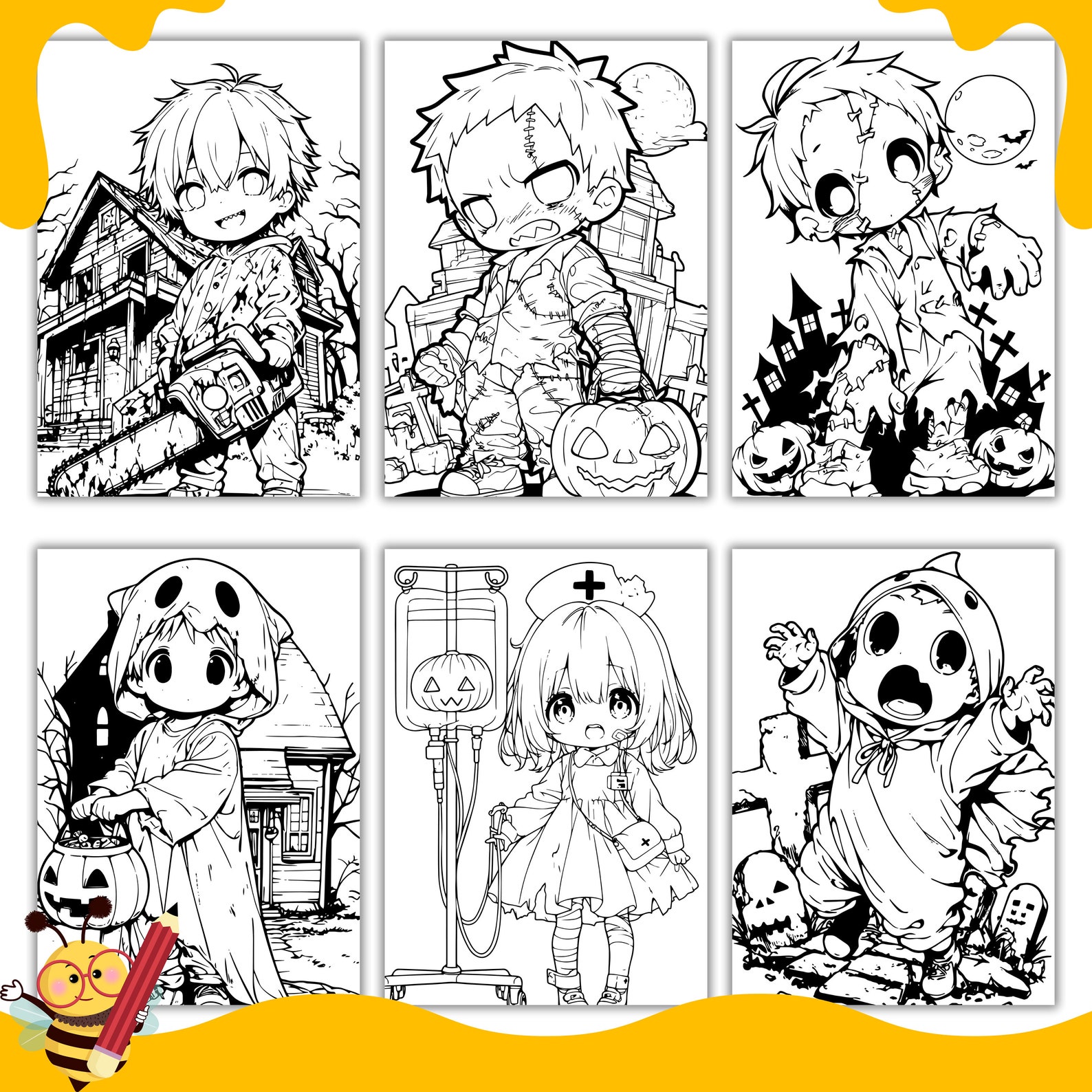 Kids Halloween Coloring Pages, Kids Coloring Book, PDF & PNG, Digital ...
