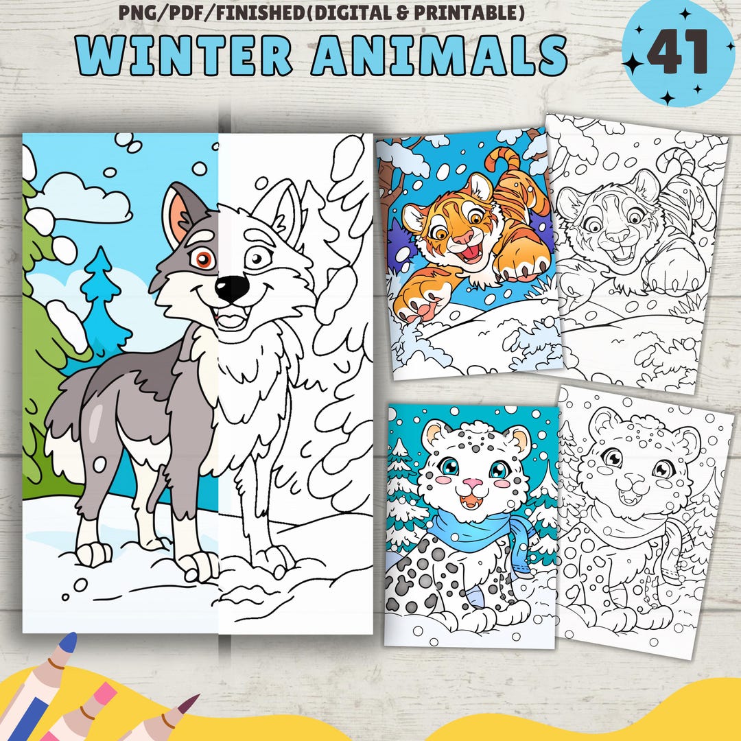 Artic Animals Coloring Pages, Winter Simple Coloring Book, for Children ...