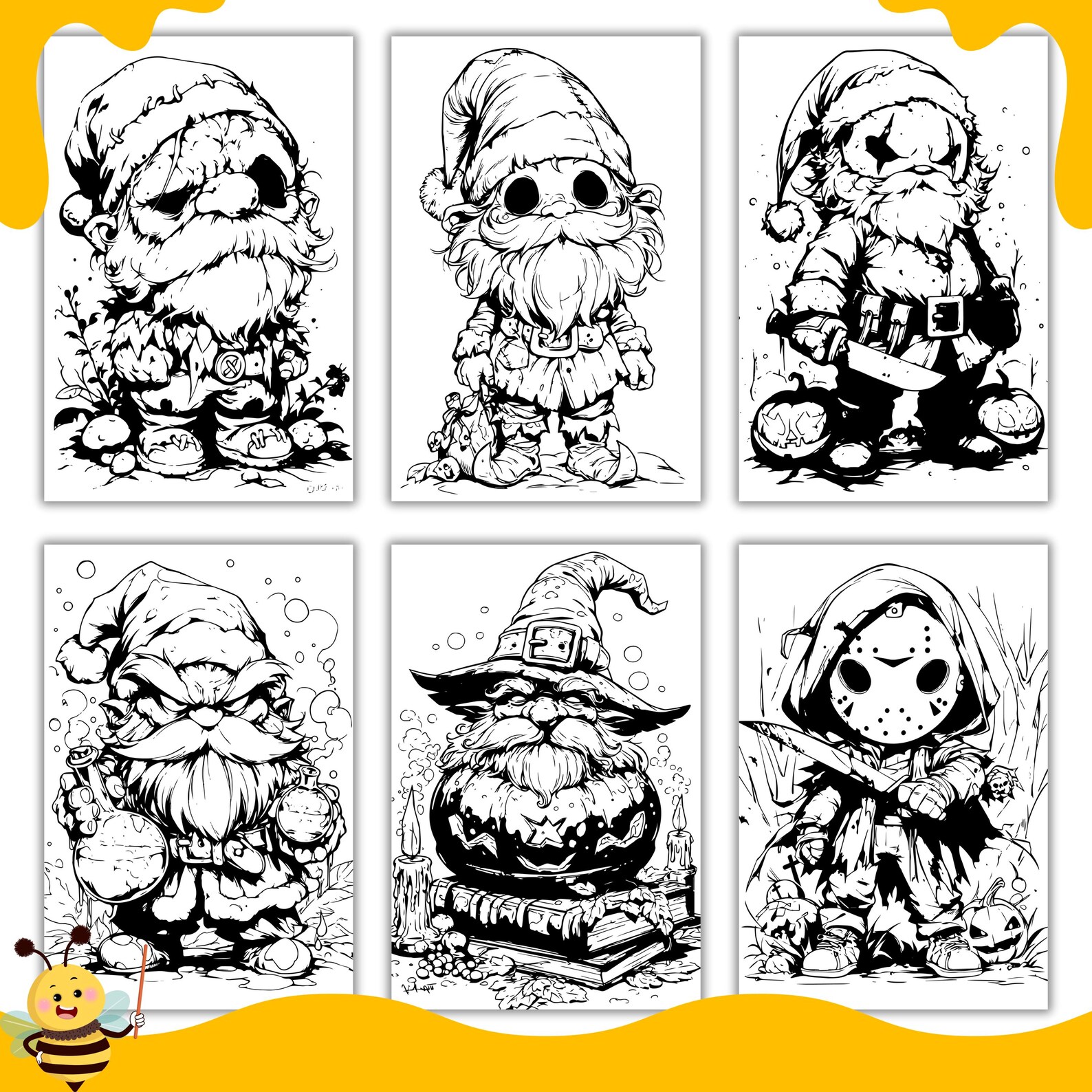 Halloween Gnomes Coloring Pages, Coloring Book, PDF & PNG, Spooky ...