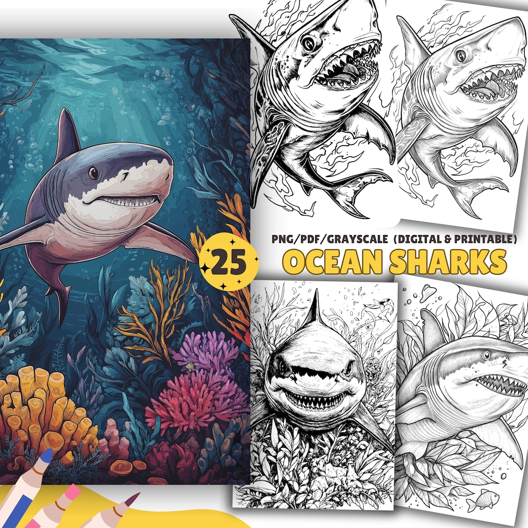 Ocean Shark Coloring Pages, Sea Creatures Coloring Book, Sea Life, PDF ...