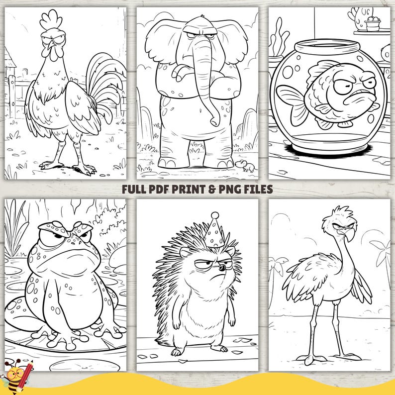 Grumpy Animals Coloring Pages, Funny Coloring Sheets, PDF & PNG ...