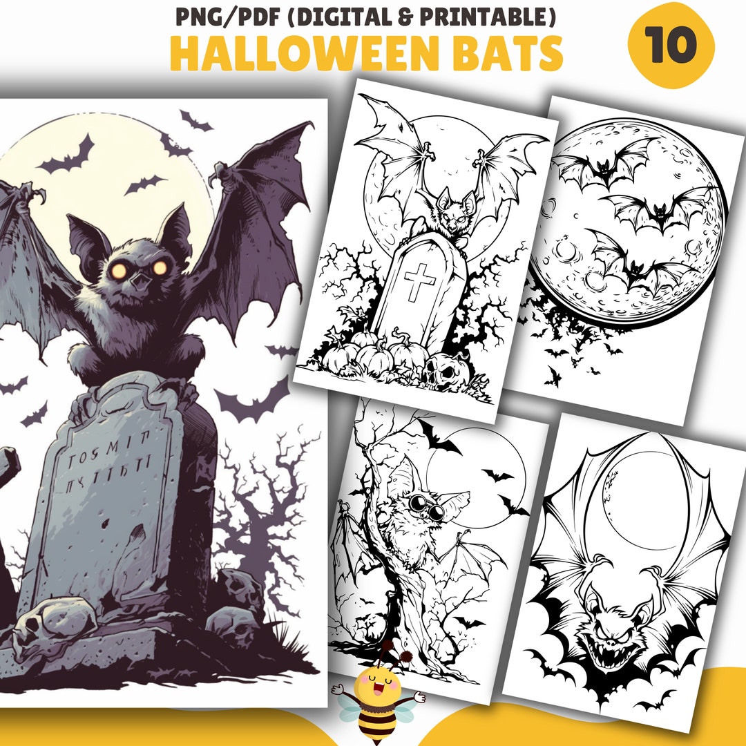 Halloween Bat Coloring Pages, Coloring Book, Kids Coloring Pages, PDF ...