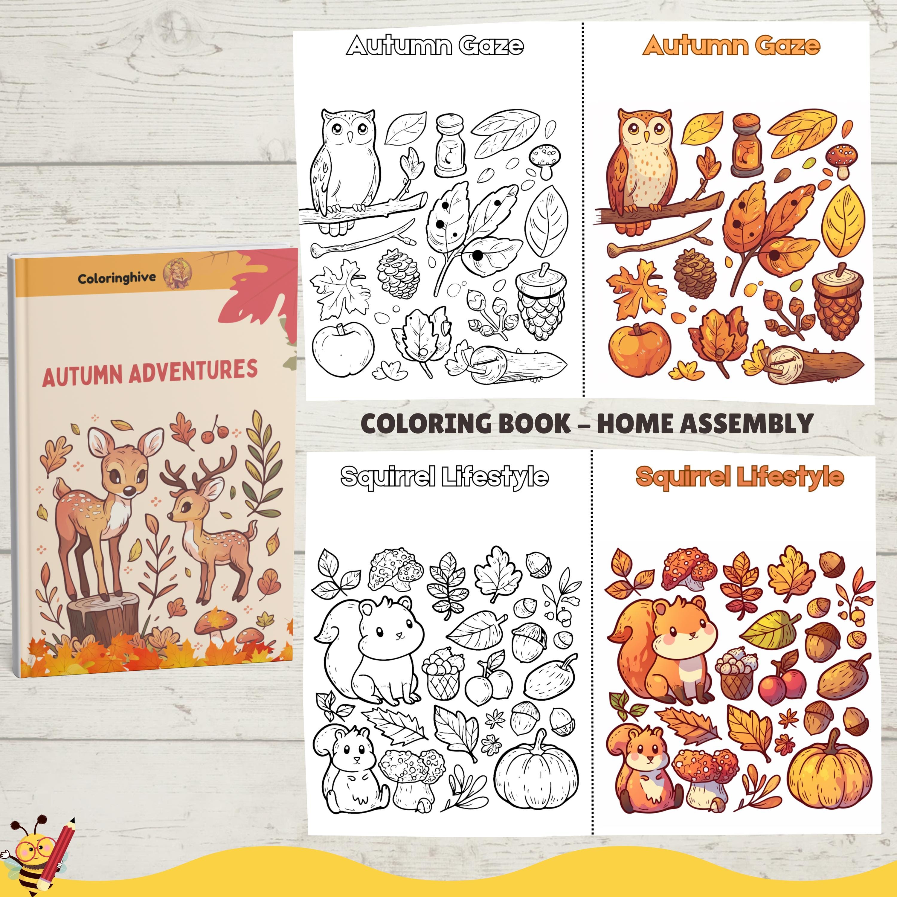 Autumn Coloring Book, Paper Craft Homemade Coloring Book, Cute Coloring ...
