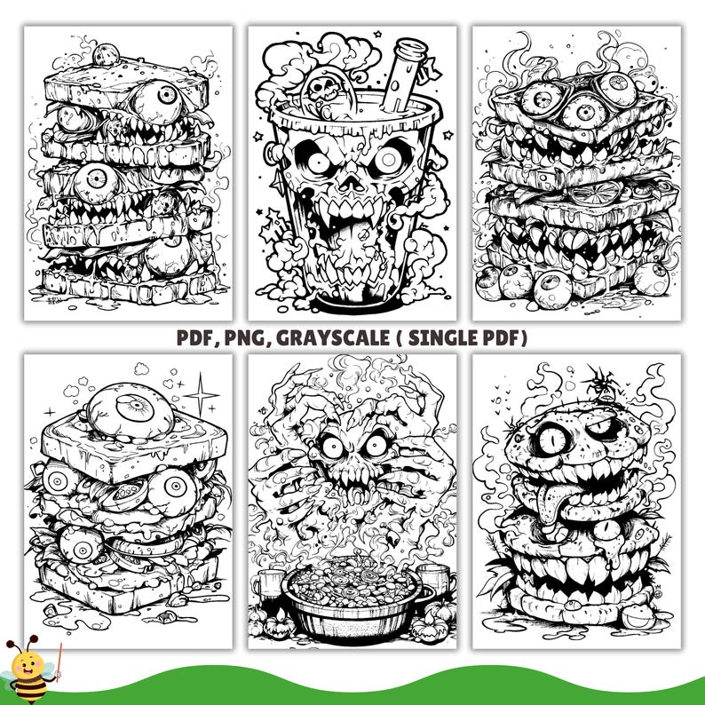 Halloween Dishes Coloring Pages, Horror Food Coloring Book, Scary ...