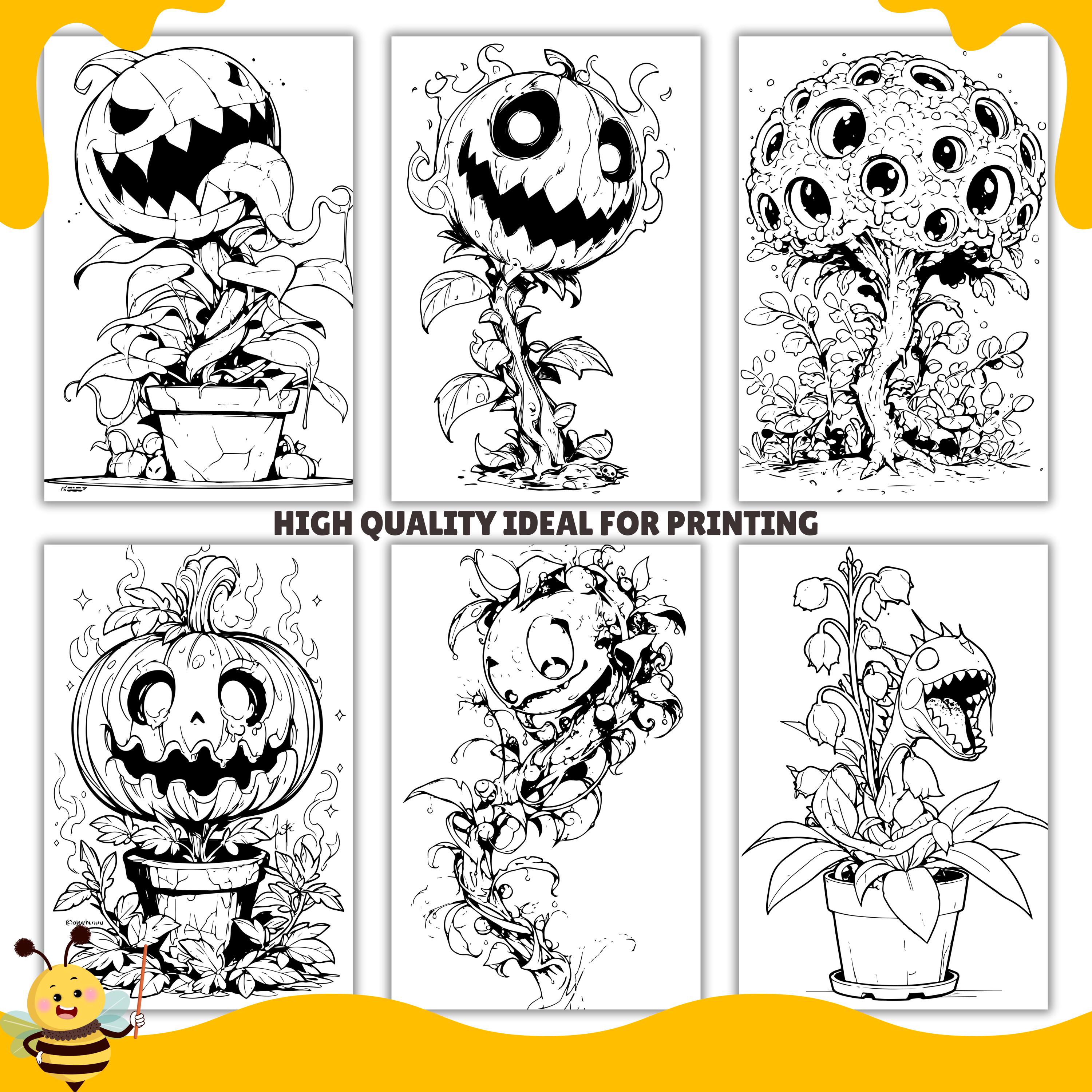 Halloween Monster Plants Coloring Pages, Kids Coloring Book, PDF & PNG ...