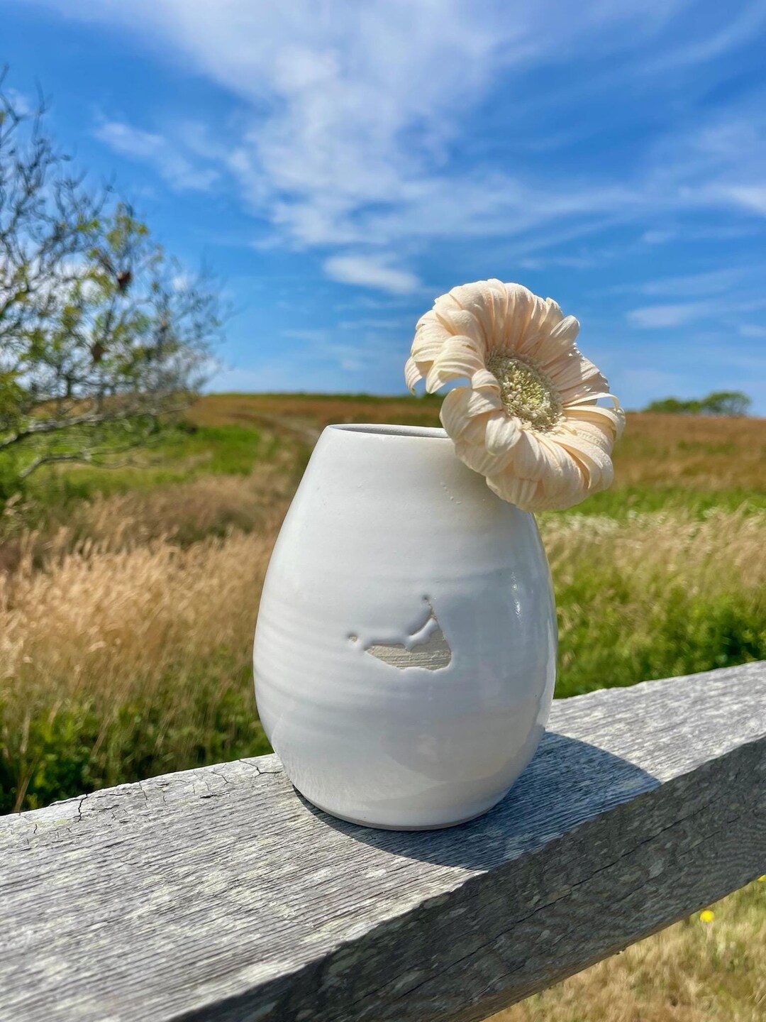 Handmade White Nantucket Ceramic Vase | Coastal Flower Vase | 6” | 24oz ...