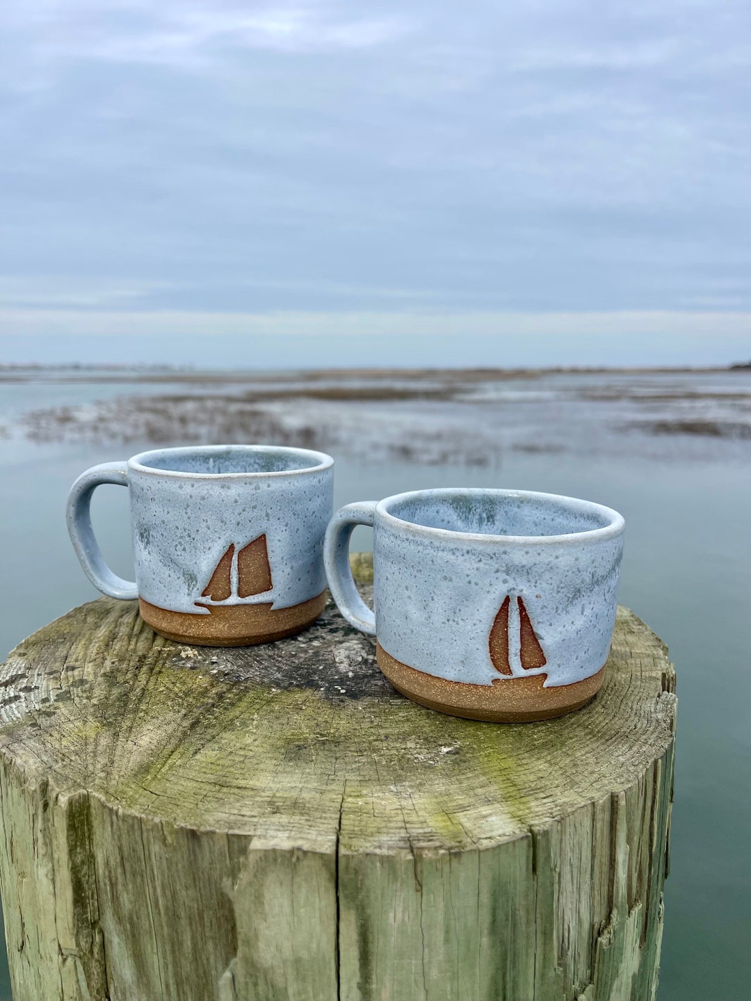 Sailboat Ceramic Mug | Nautical Coffee Cup | Ocean Blue Latte Cup | 8oz ...