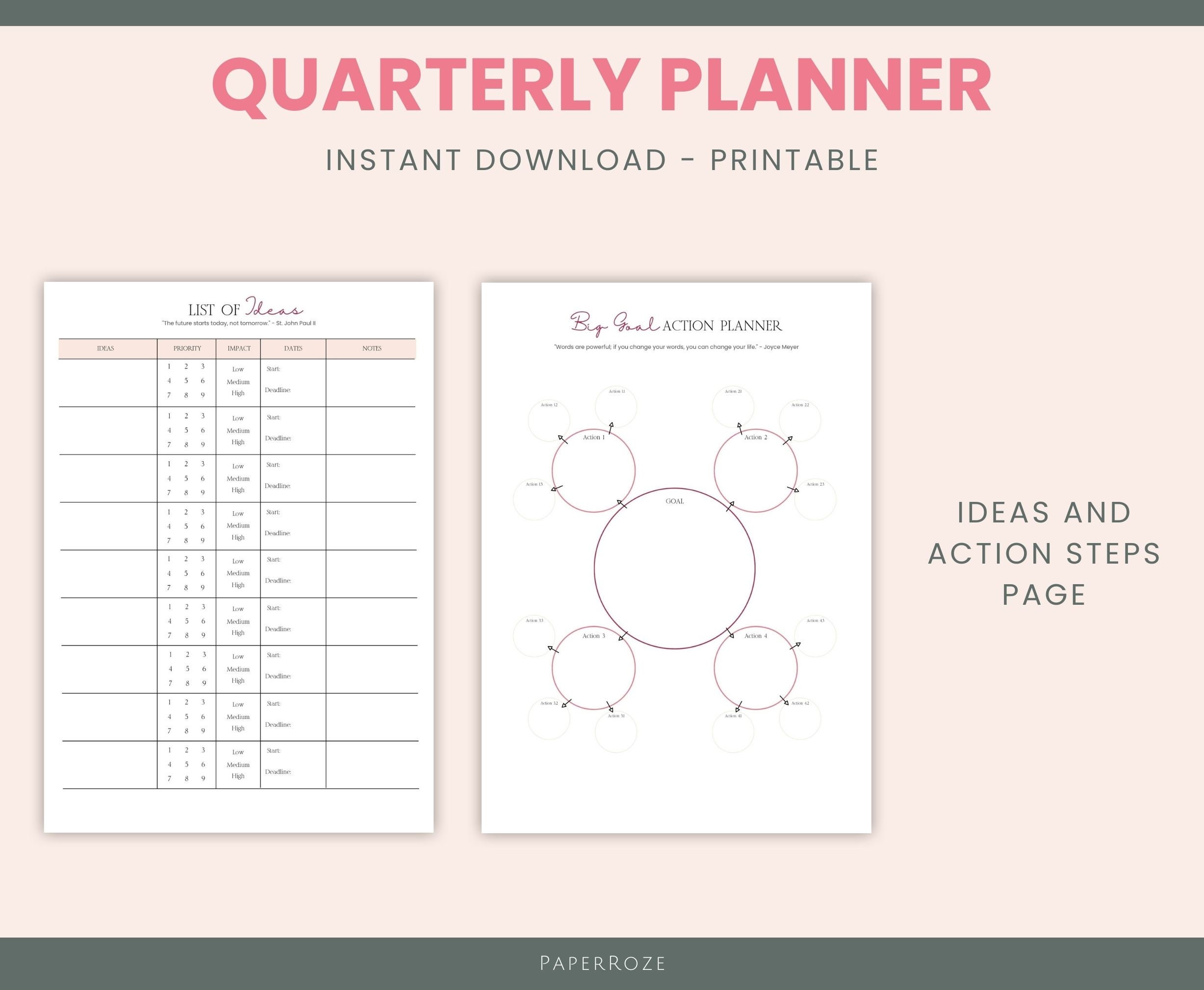 Quarterly Goal Planner Printable Goal Planner Digital Goal - Etsy