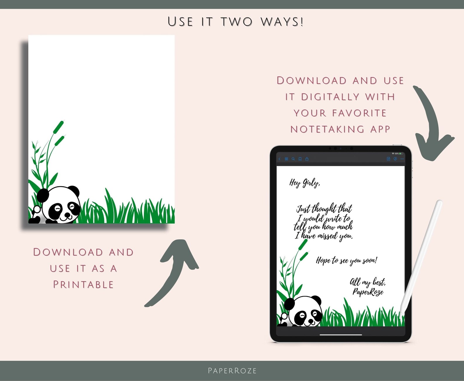 Lounging Pandas Stationery Pack. Cute Panda Writing Paper. Printable ...