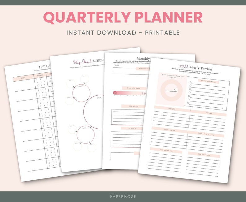 Quarterly Goal Planner | Printable Goal Planner, Digital Goal Worksheet ...