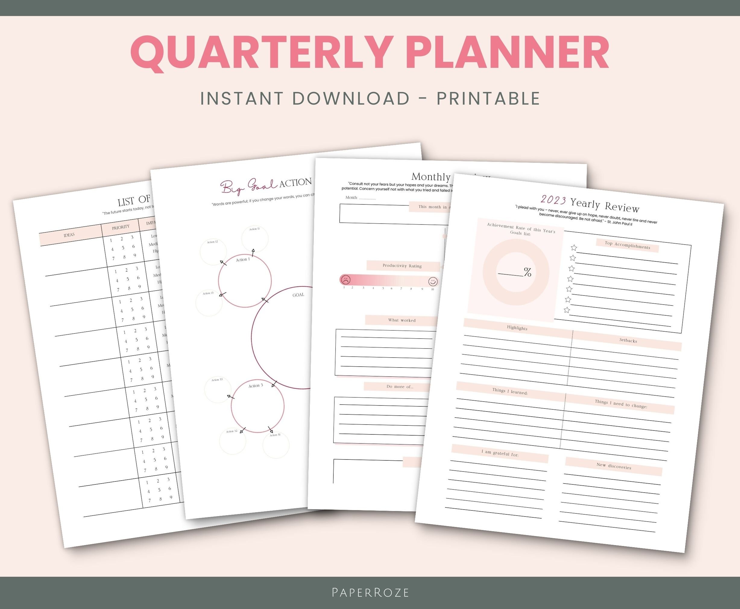 Quarterly Goal Planner | Printable Goal Planner, Digital Goal Worksheet ...