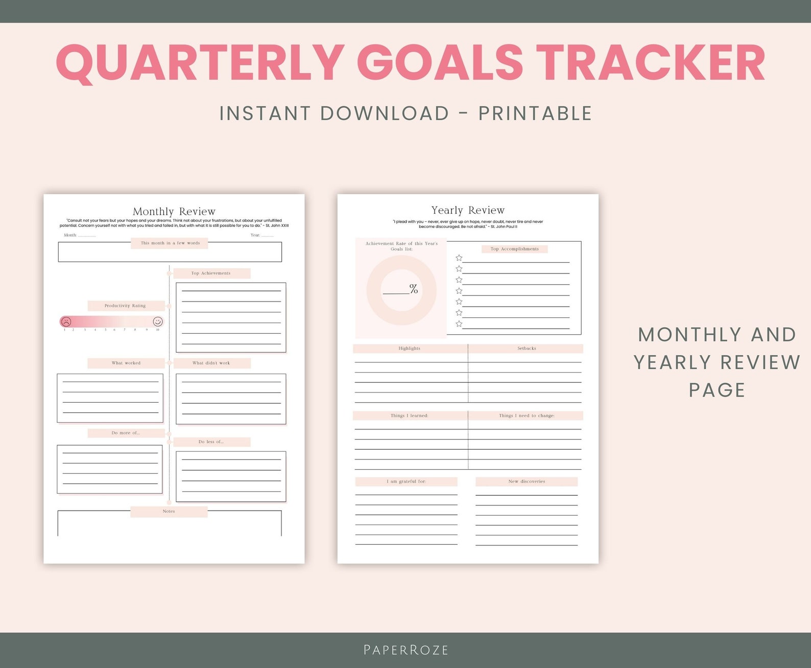 Quarterly Goal Tracker | Printable Goal Planner, Digital Goal Worksheet ...
