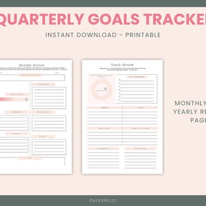 Quarterly Goal Tracker | Printable Goal Planner, Digital Goal Worksheet ...