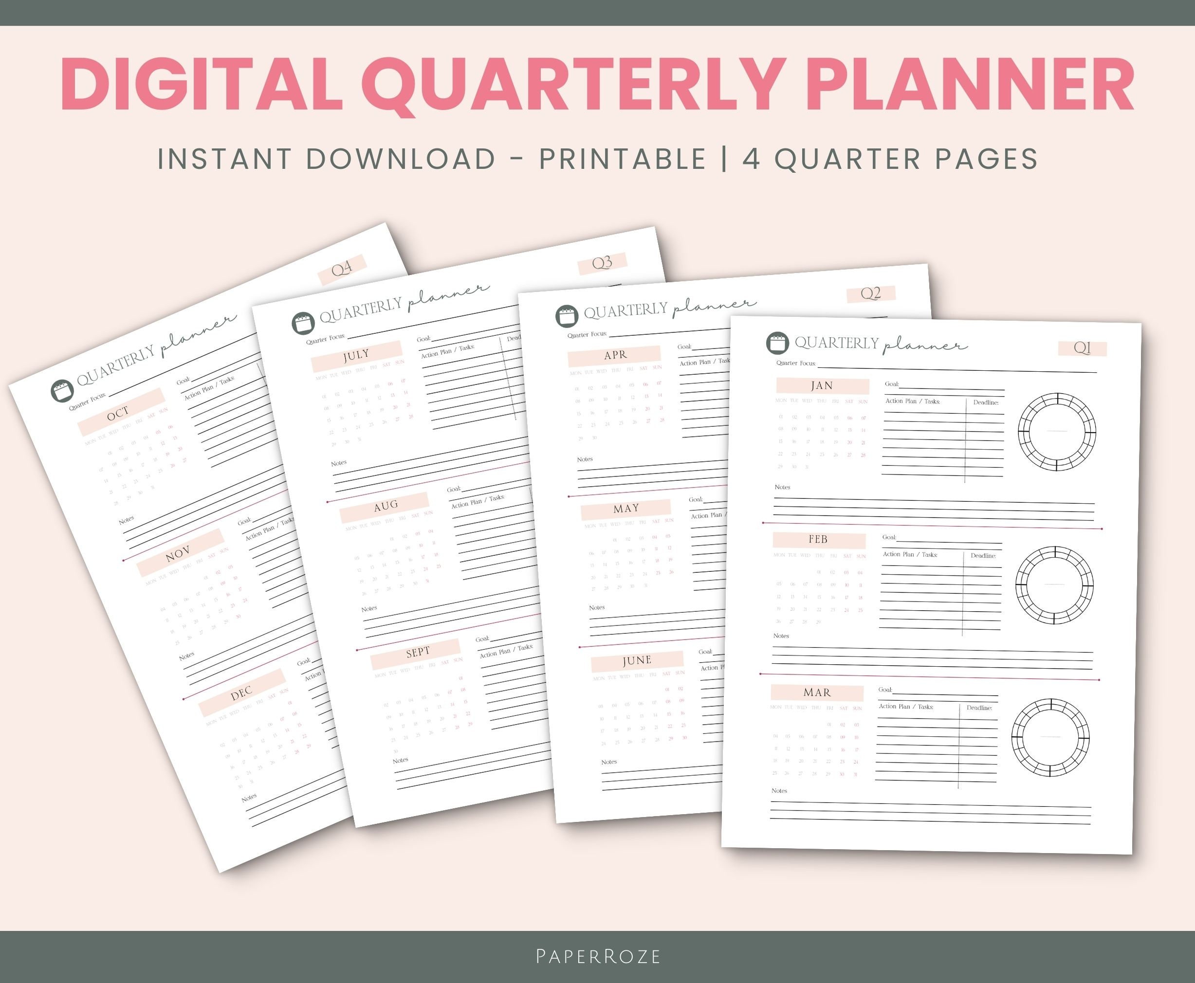 2024 Quarterly Goal Planner | Printable Weekly Planner, Digital Goal ...