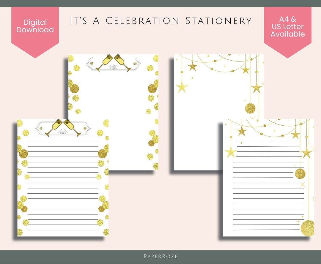 It's A Celebration Stationery Pack. Gold Writing Paper. Printable ...