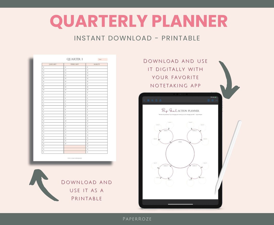 Quarterly Goal Planner Printable Goal Planner Digital Goal - Etsy