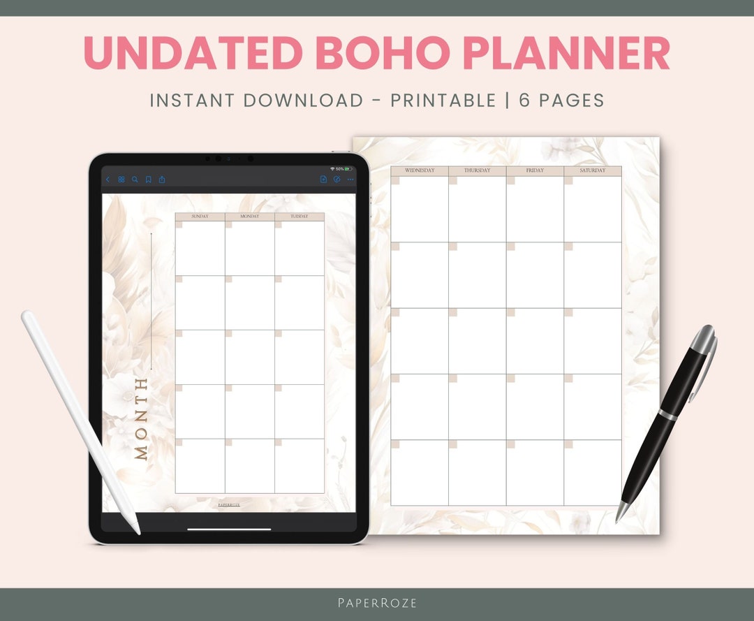 Undated Boho Planner | Printable Planner, Digital Everyday Plan ...