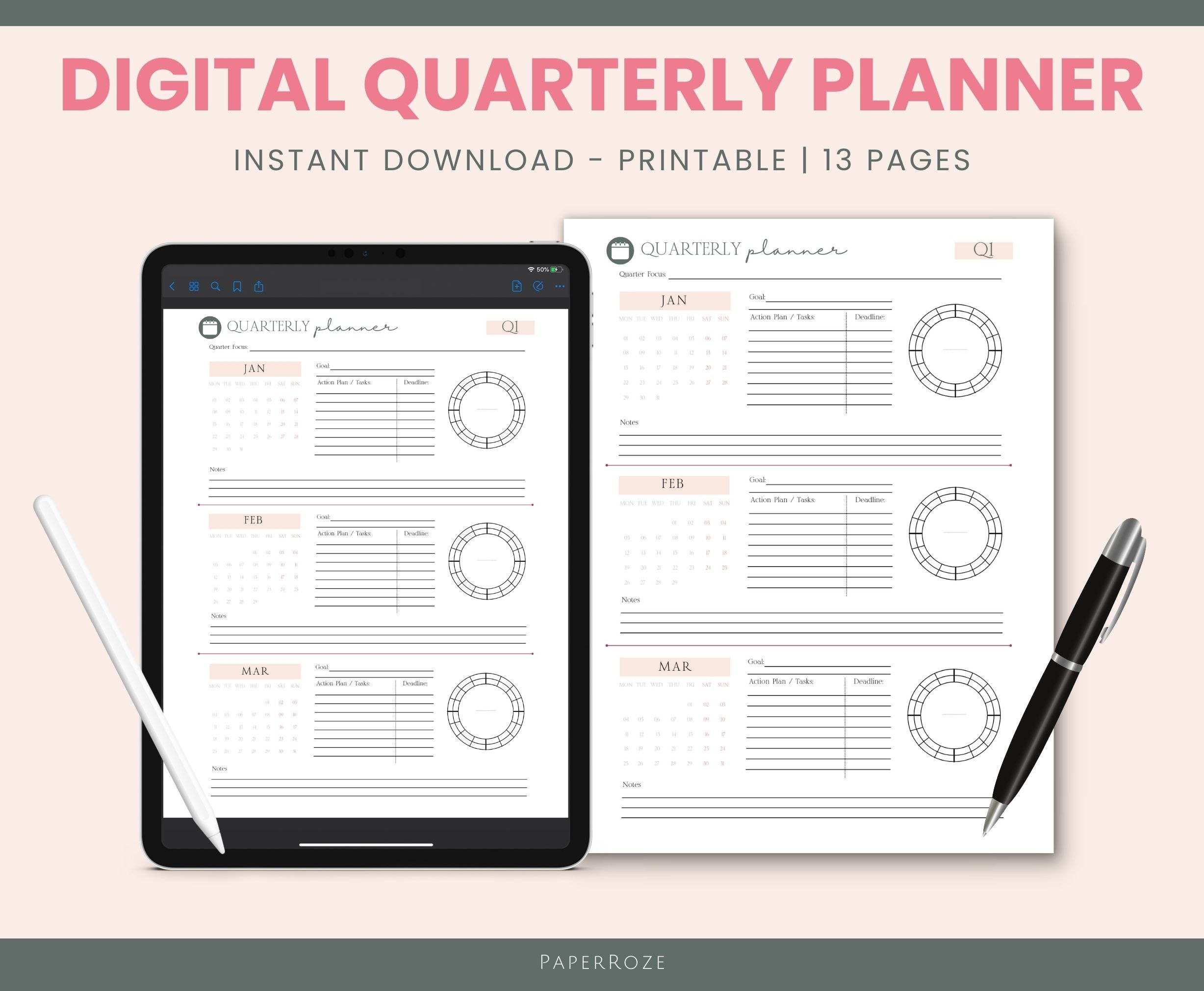 2024 Quarterly Goal Planner | Printable Weekly Planner, Digital Goal ...