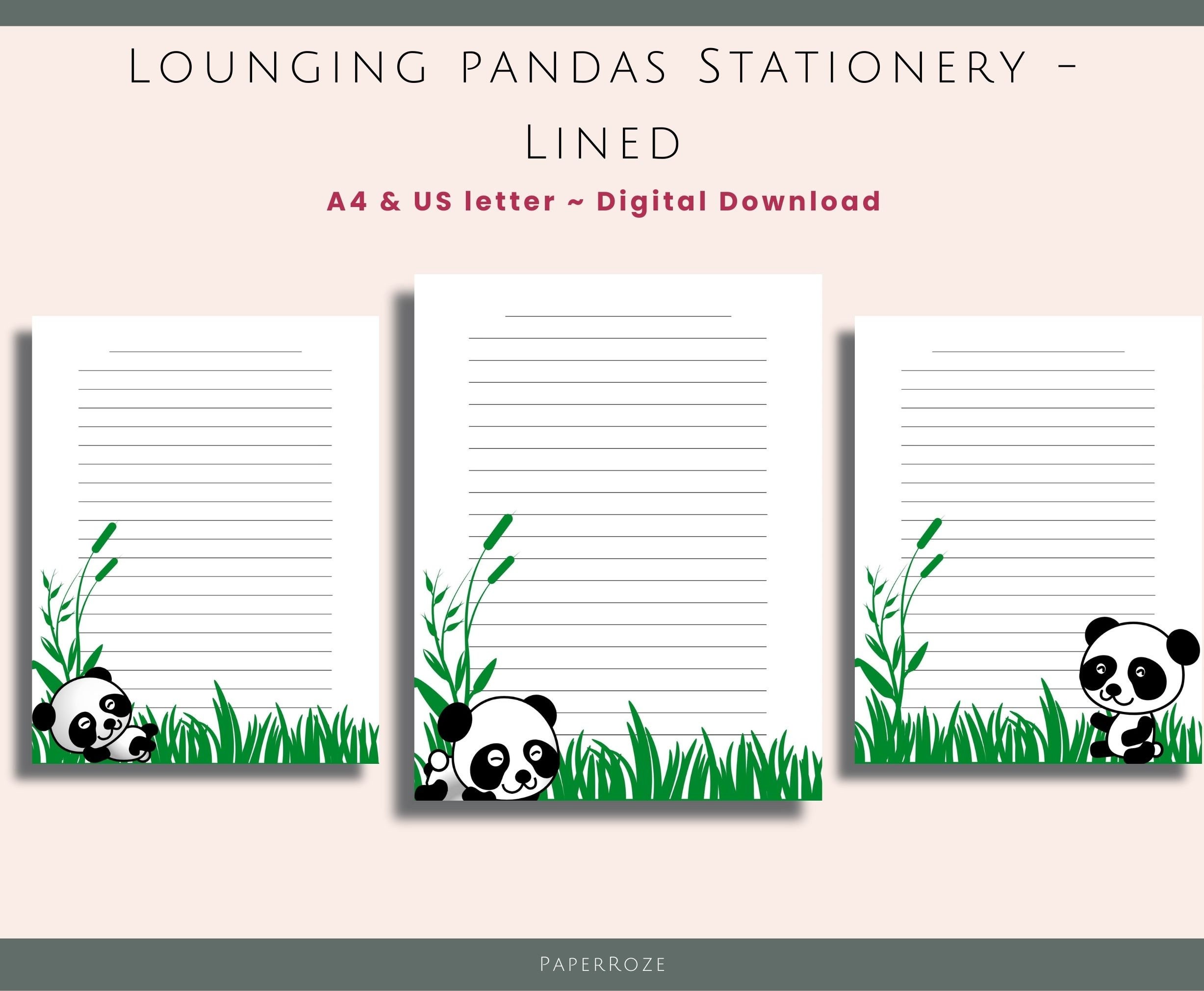 Lounging Pandas Stationery Pack. Cute Panda Writing Paper. Printable ...