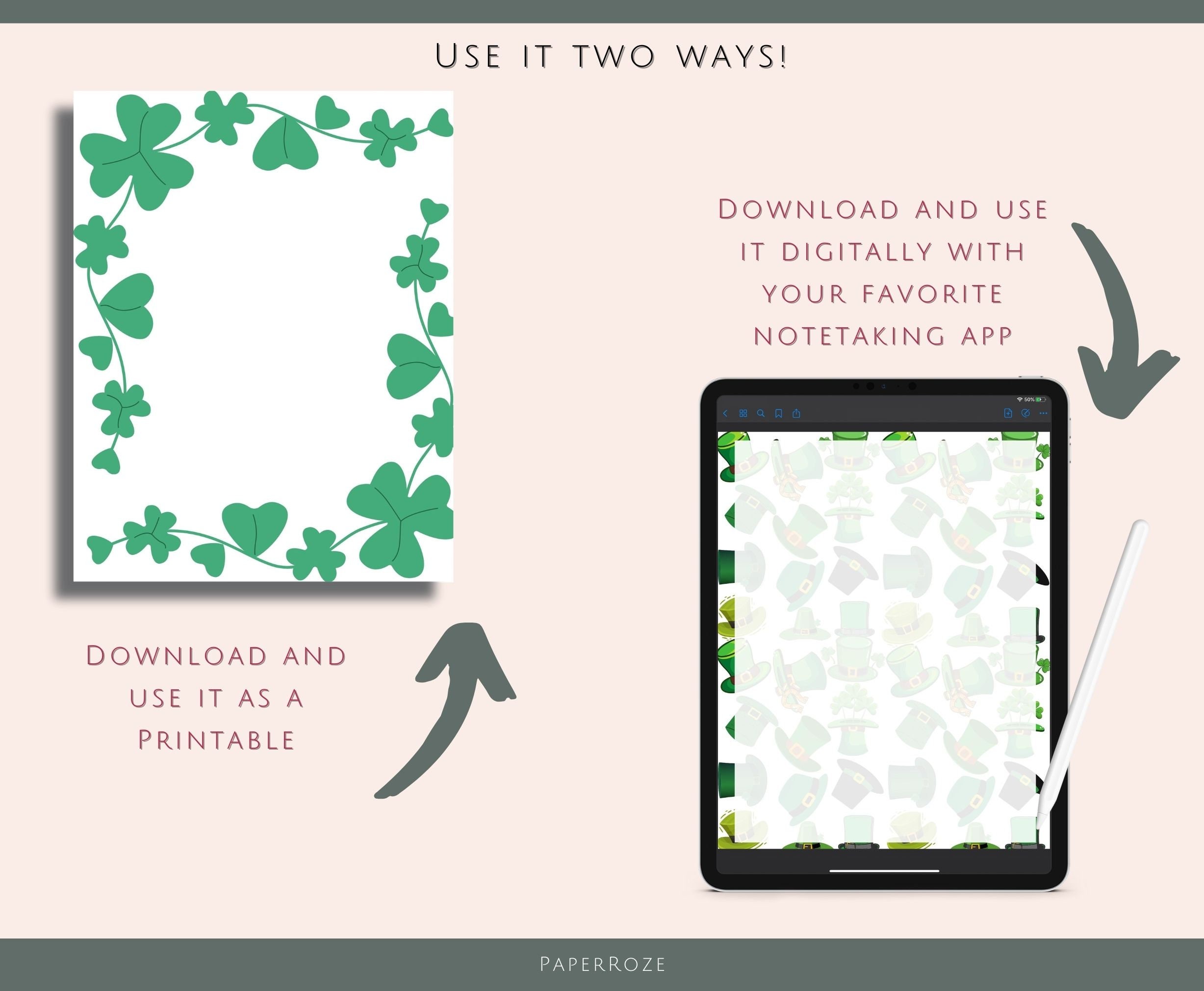 Shamrock St. Patrick's Day Stationery. St Patrick's Day Paper Pack. St ...