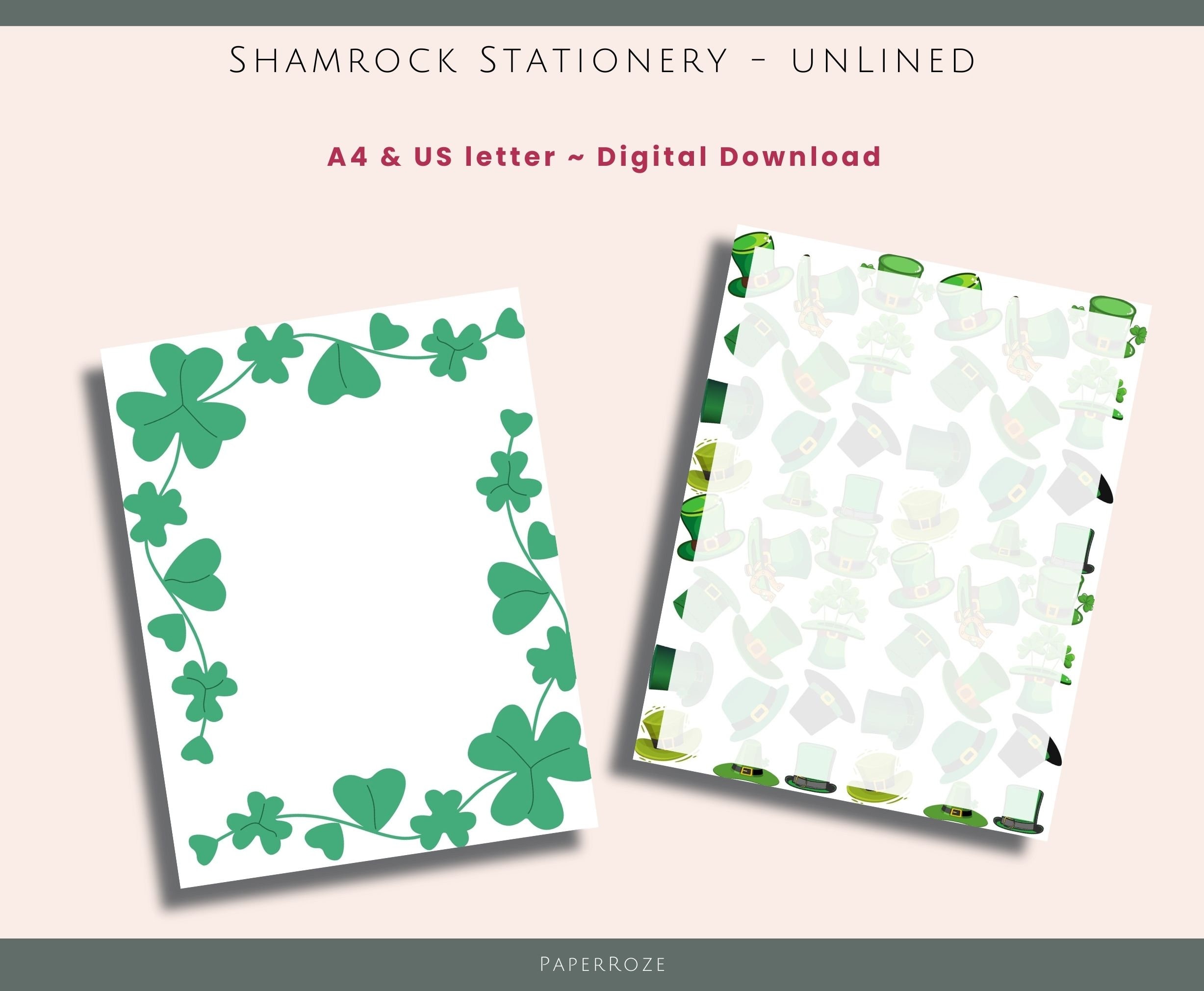 Shamrock St. Patrick's Day Stationery. St Patrick's Day Paper Pack. St ...
