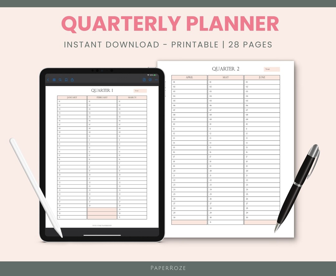 Quarterly Goal Planner | Printable Goal Planner, Digital Goal Worksheet ...