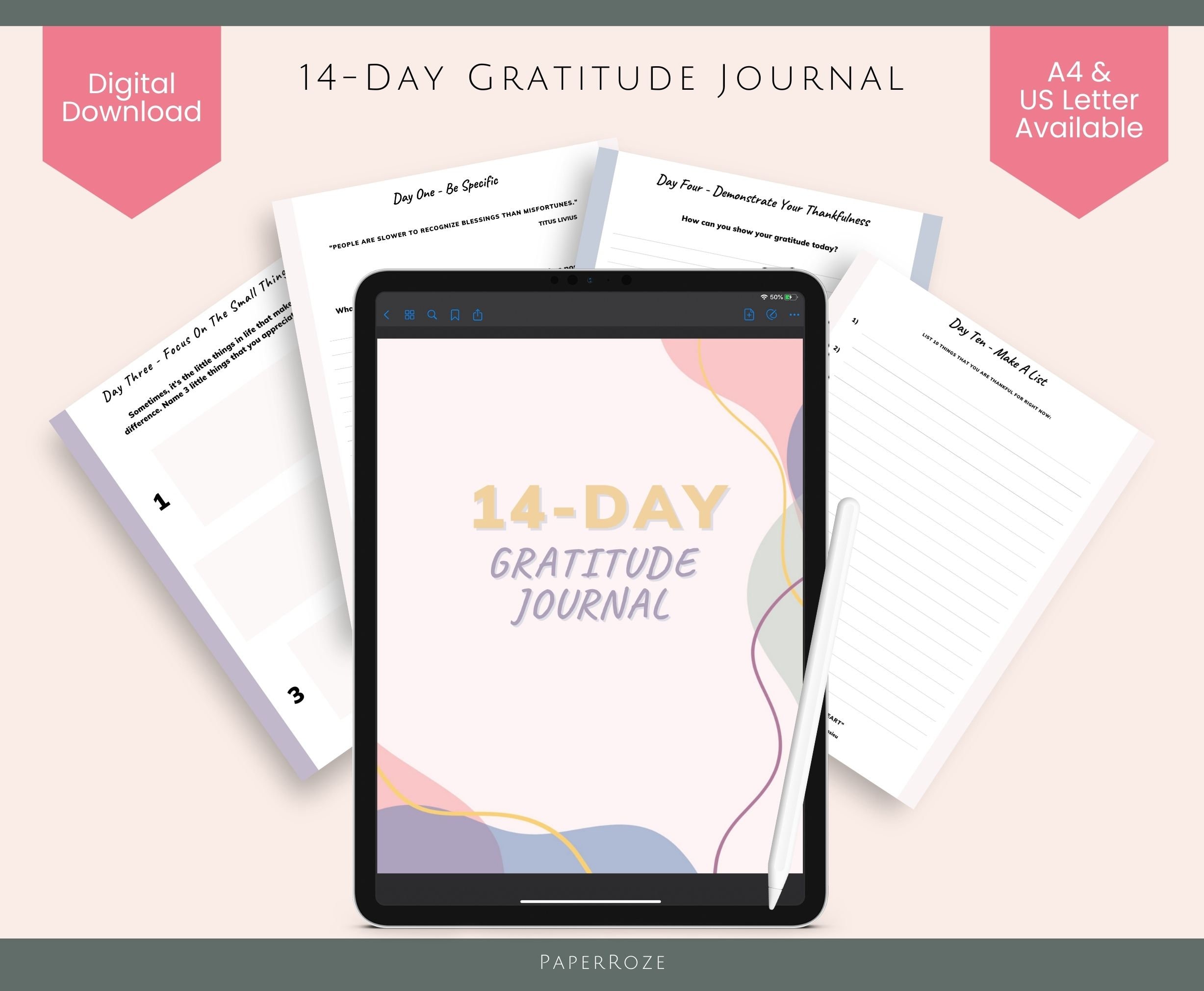 14-day Gratitude Journal Template. Self-help Printable Journal. Daily ...
