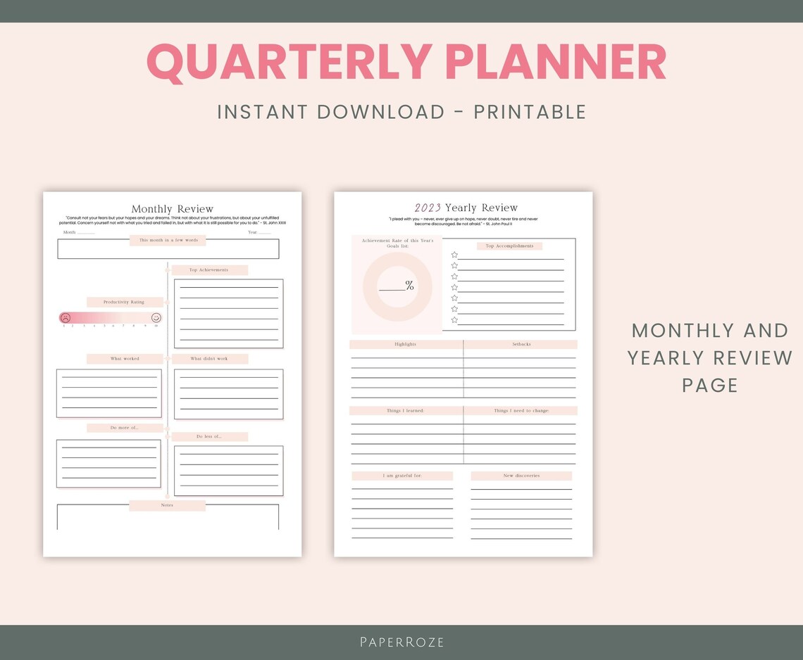 Quarterly Goal Planner Printable Goal Planner Digital Goal - Etsy