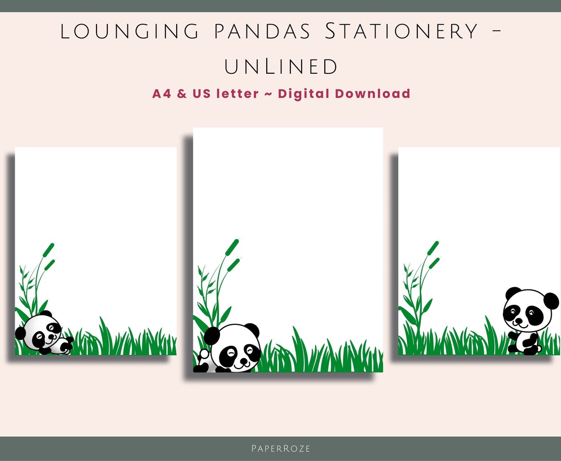 Lounging Pandas Stationery Pack. Cute Panda Writing Paper. Printable ...
