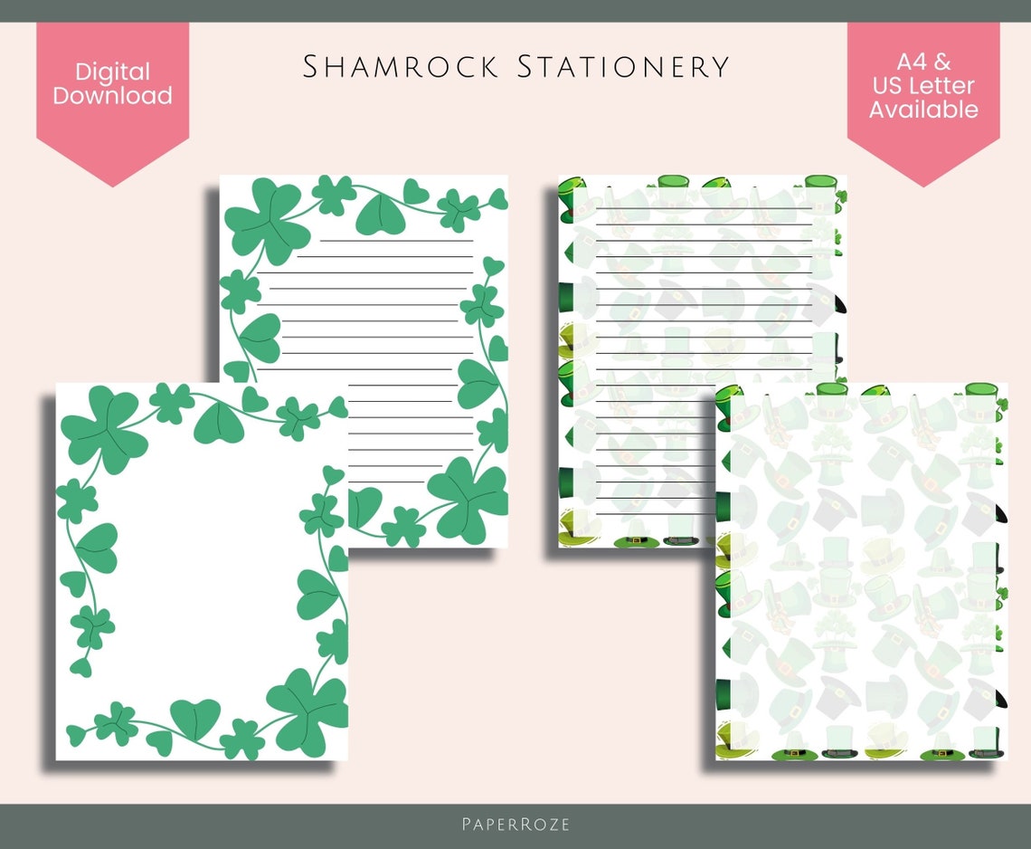 Shamrock St. Patrick's Day Stationery. St Patrick's Day Paper Pack. St ...