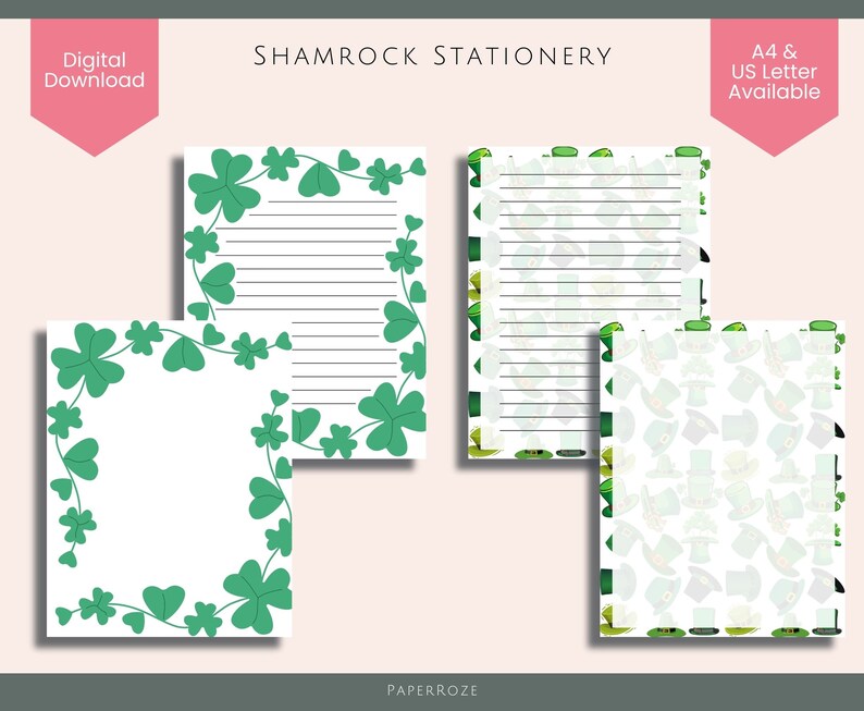 Shamrock St. Patrick's Day Stationery. St Patrick's Day Paper Pack. St ...