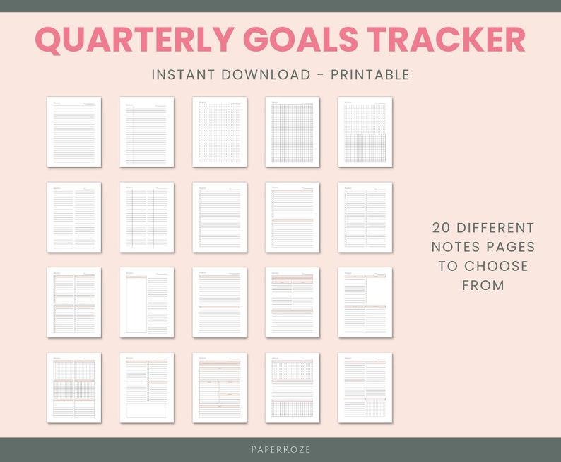 Quarterly Goal Tracker | Printable Goal Planner, Digital Goal Worksheet ...
