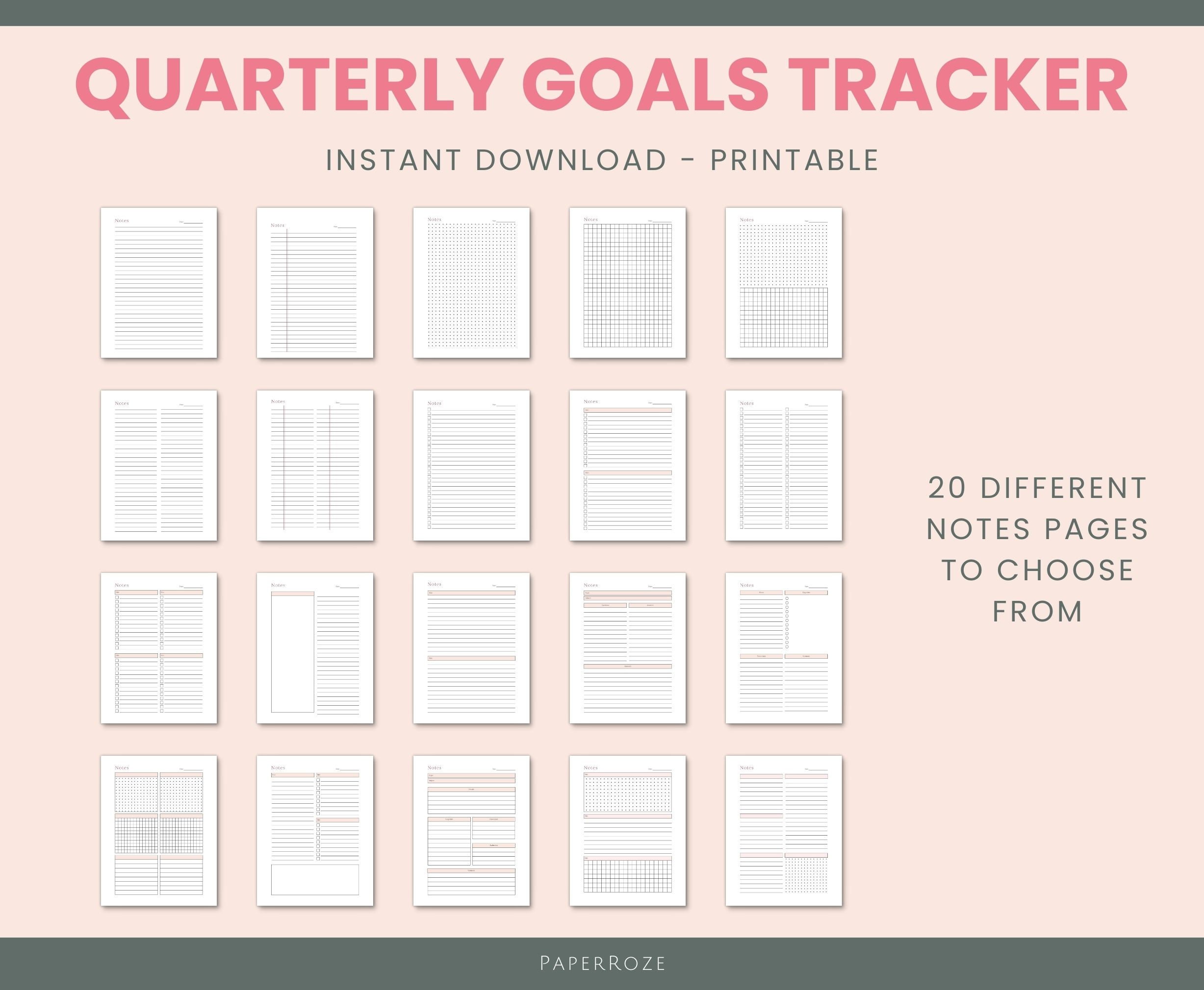 Quarterly Goal Tracker | Printable Goal Planner, Digital Goal Worksheet ...