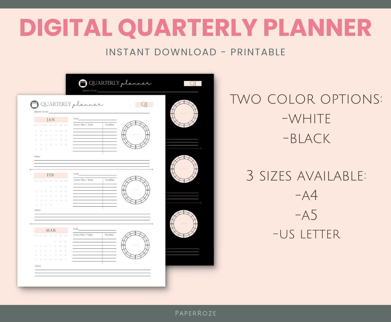 2024 Quarterly Goal Planner | Printable Weekly Planner, Digital Goal ...