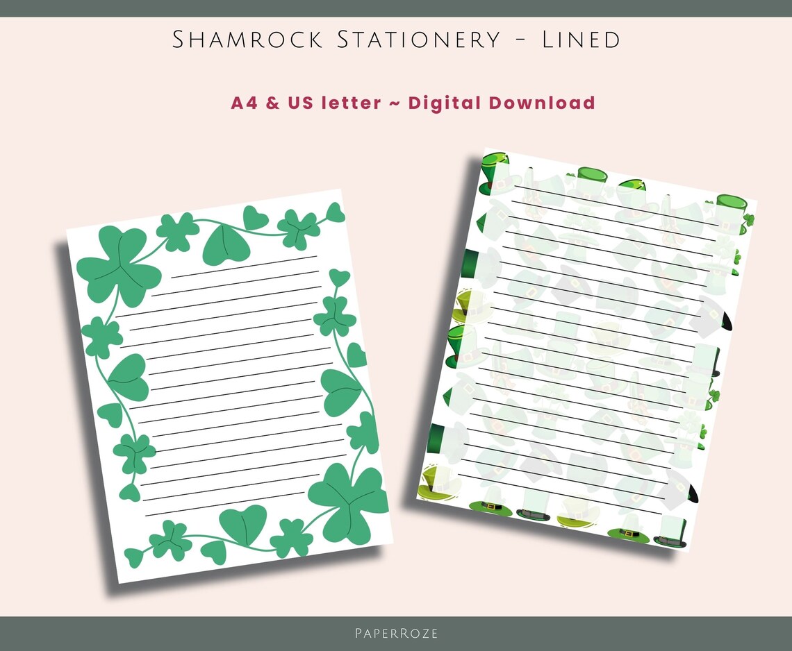 Shamrock St. Patrick's Day Stationery. St Patrick's Day Paper Pack. St ...