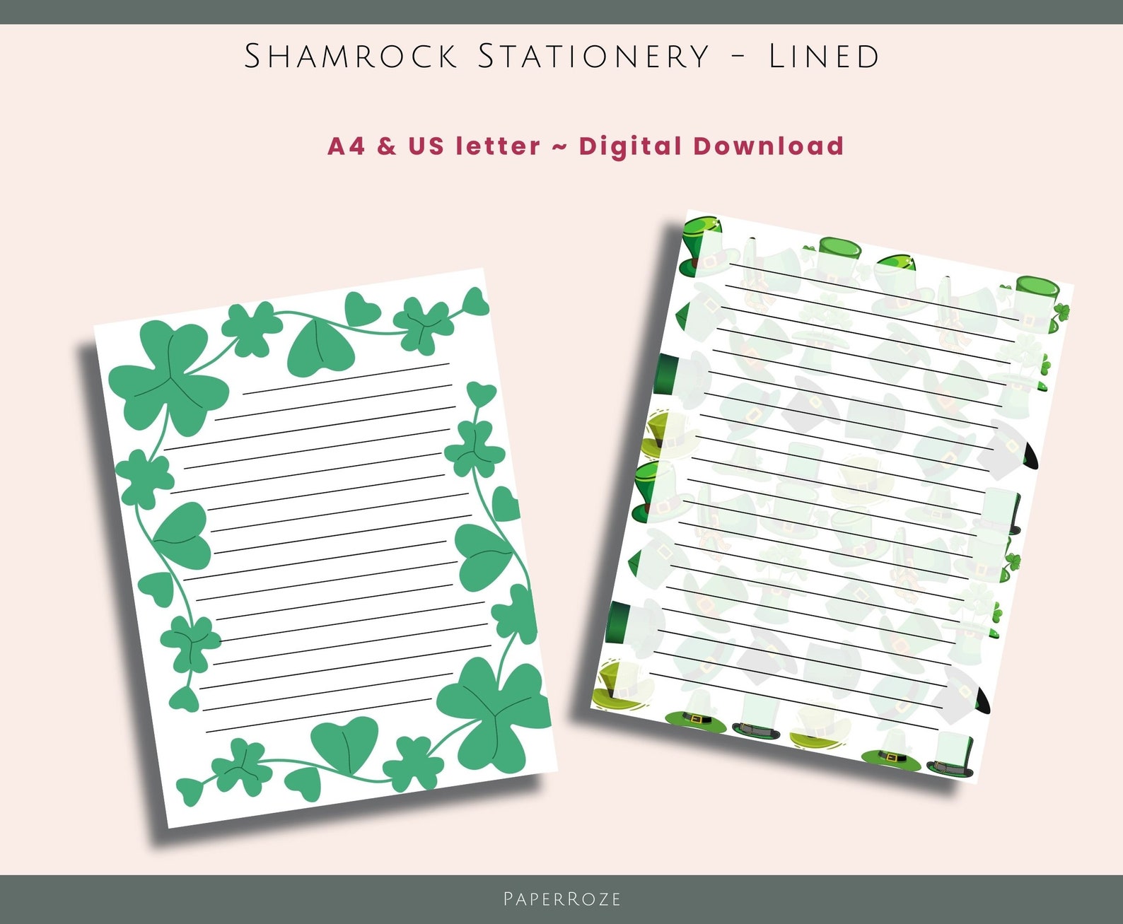 Shamrock St. Patrick's Day Stationery. St Patrick's Day Paper Pack. St ...