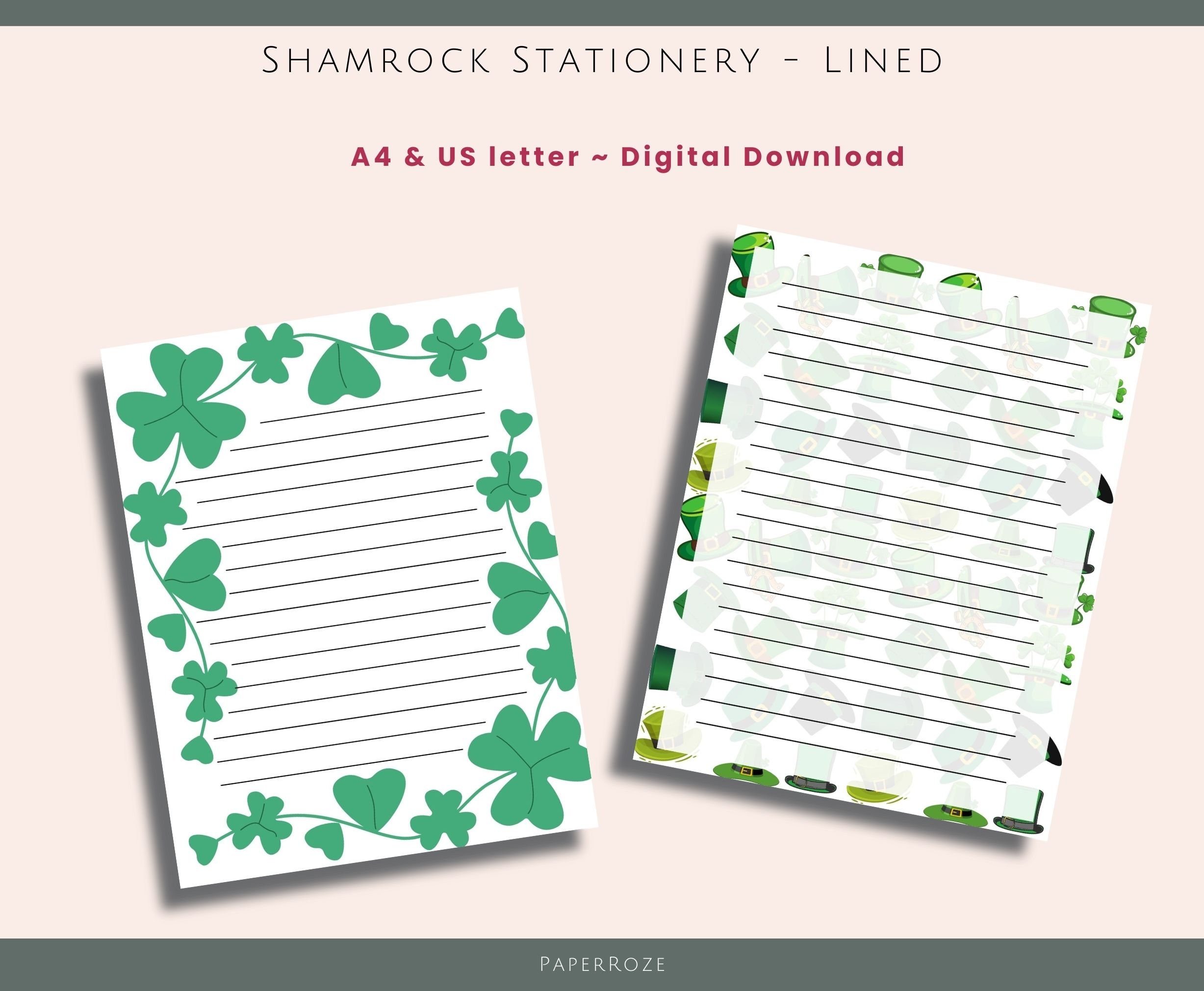 Shamrock St. Patrick's Day Stationery. St Patrick's Day Paper Pack. St ...