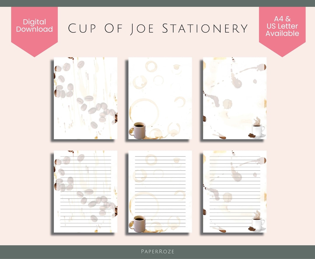 Cup of Joe Stationery Pack, Coffee Themed Writing Set, Printable Coffee ...