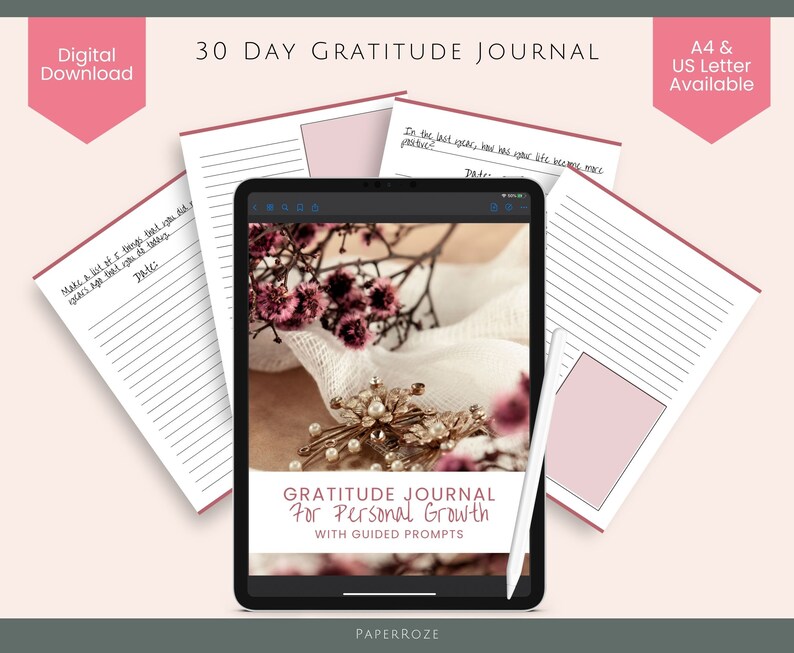 30 Day Gratitude Journal Template. Daily Prompt Journal Prompts. Self ...
