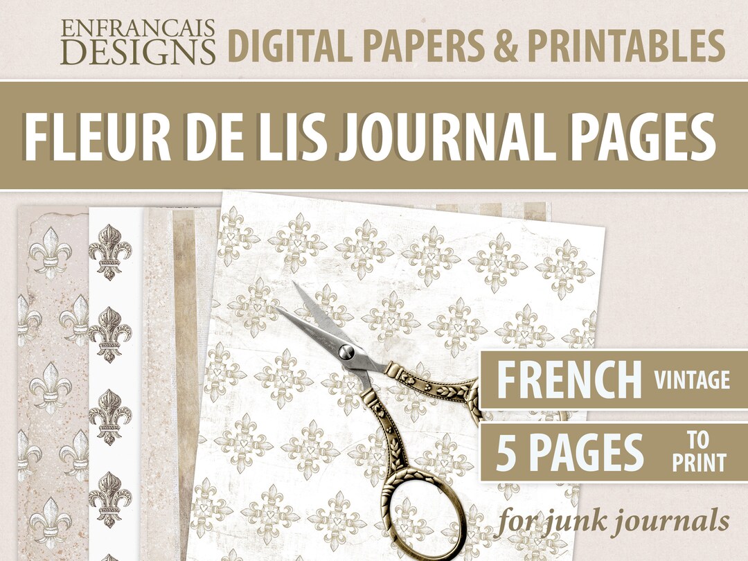 Fleur De Lis French Vintage Journal Paper | Scrapbook Paper | Gold ...