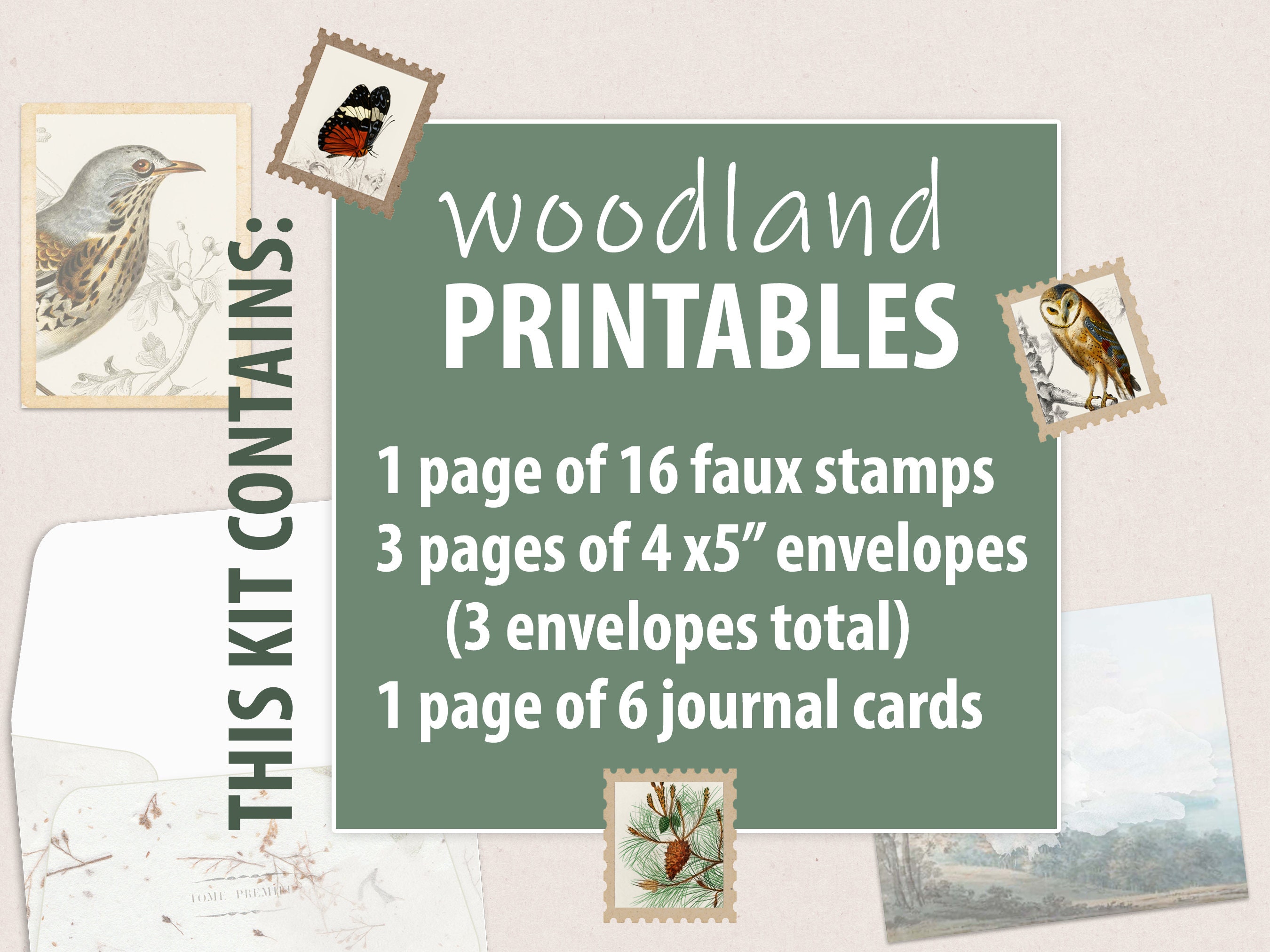 Vintage Woodland Printables |stamps Cards Envelopes| Digital Download ...